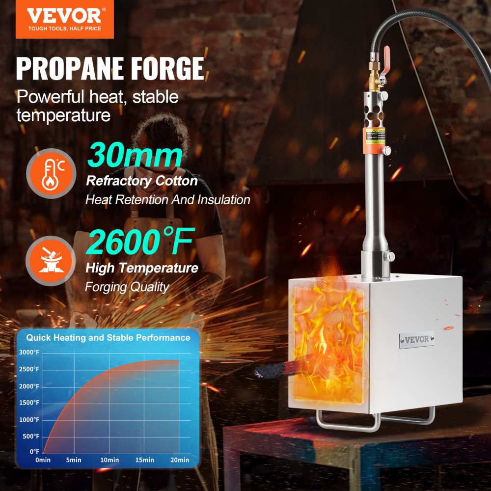 VEVOR Portable Propane Forge 1 Burner Farrier Forge 2600℉ Knife Metal ...