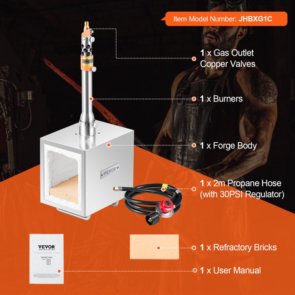 VEVOR Portable Propane Forge 1 Burner Farrier Forge 2600℉ Knife Metal ...