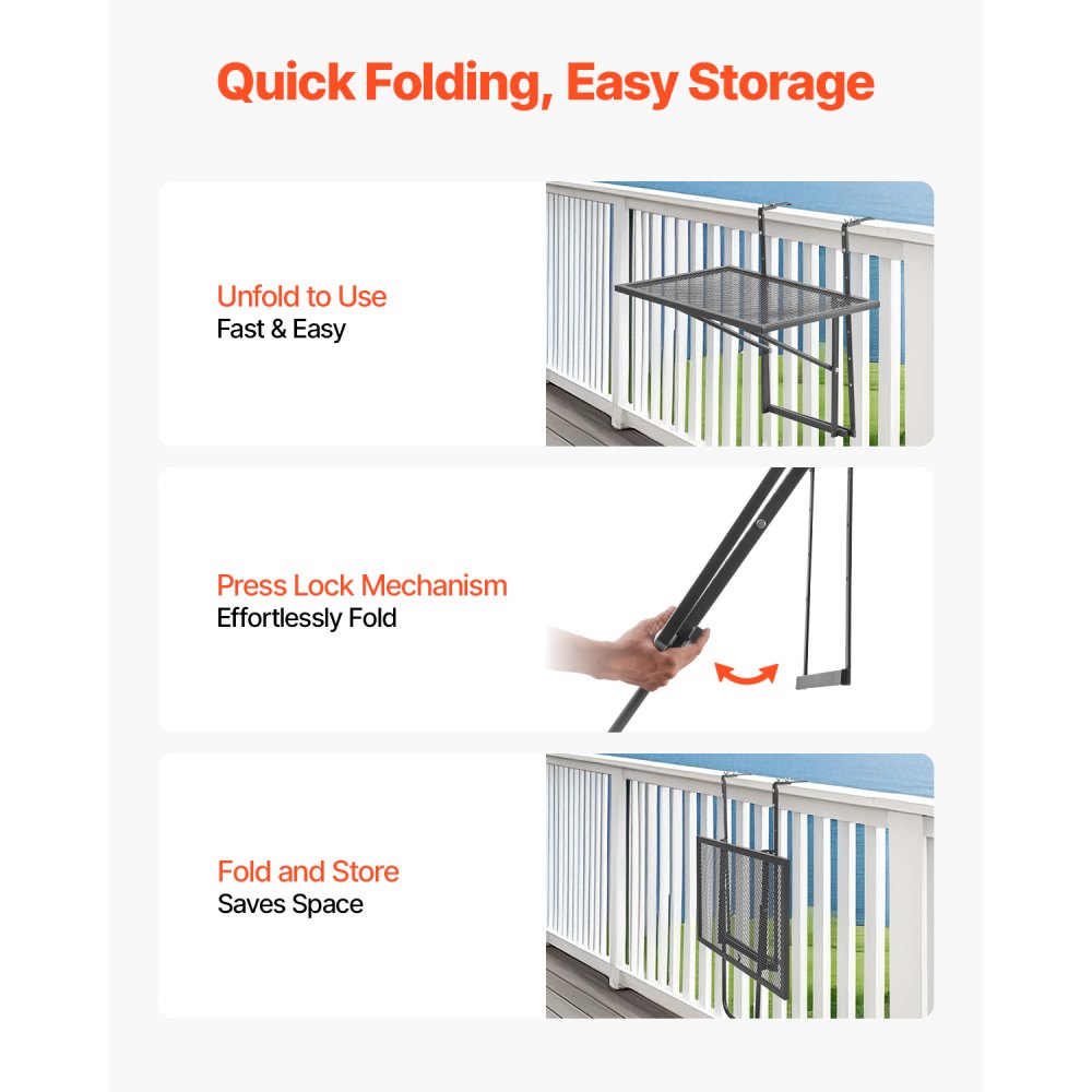 VEVOR Balcony Hanging Table, 19 x 24 in Metal Folding Balcony Railing ...