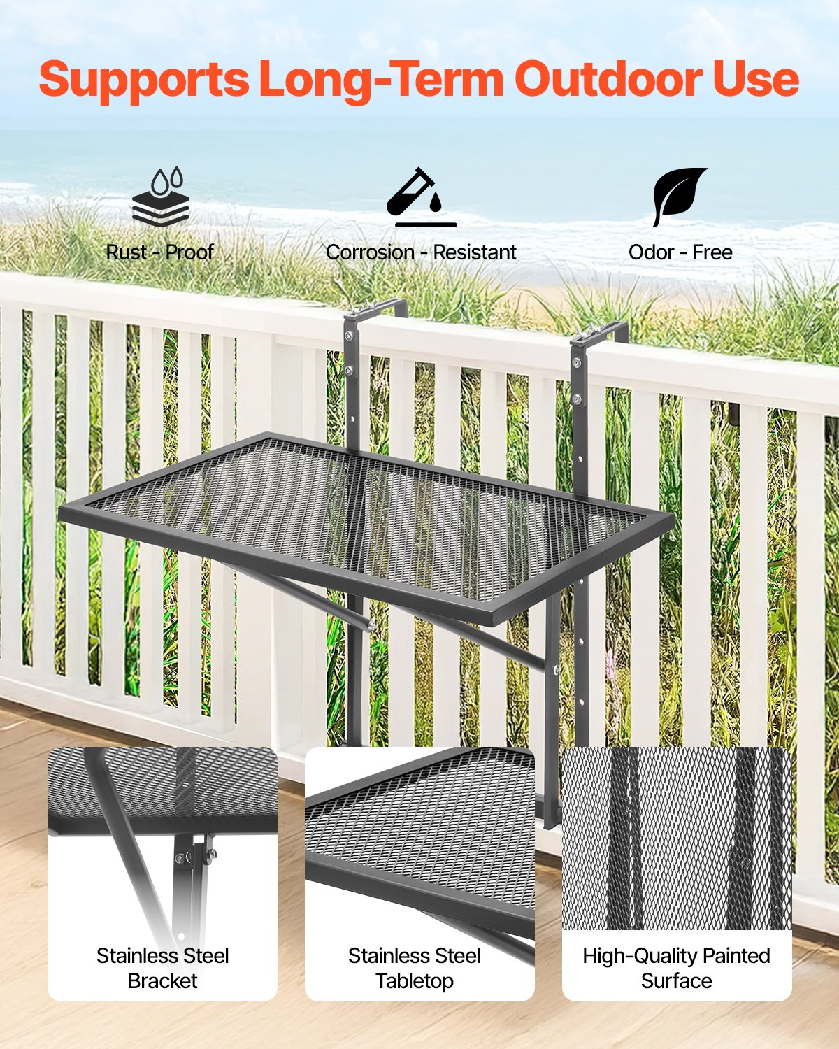 Balcony Hanging Table 19 x 24 in Outdoor Metal Patio Railing Table ...