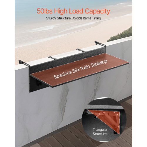 Balcony Hanging Table 12 x 48 in Outdoor Patio Railing Bar Table ...