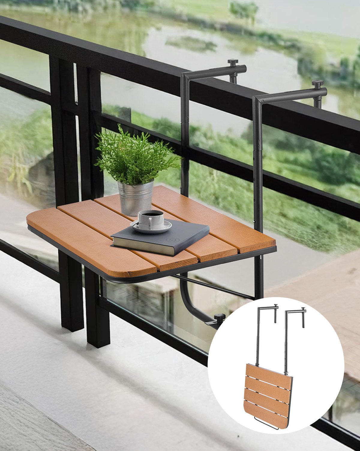 VEVOR Balcony Rail Table – Folding Railing Patio Bar Table