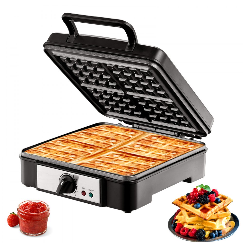 VEVOR Waffle Maker, 4 Slices per Batch, 1200W Square Waffle Iron, Non ...