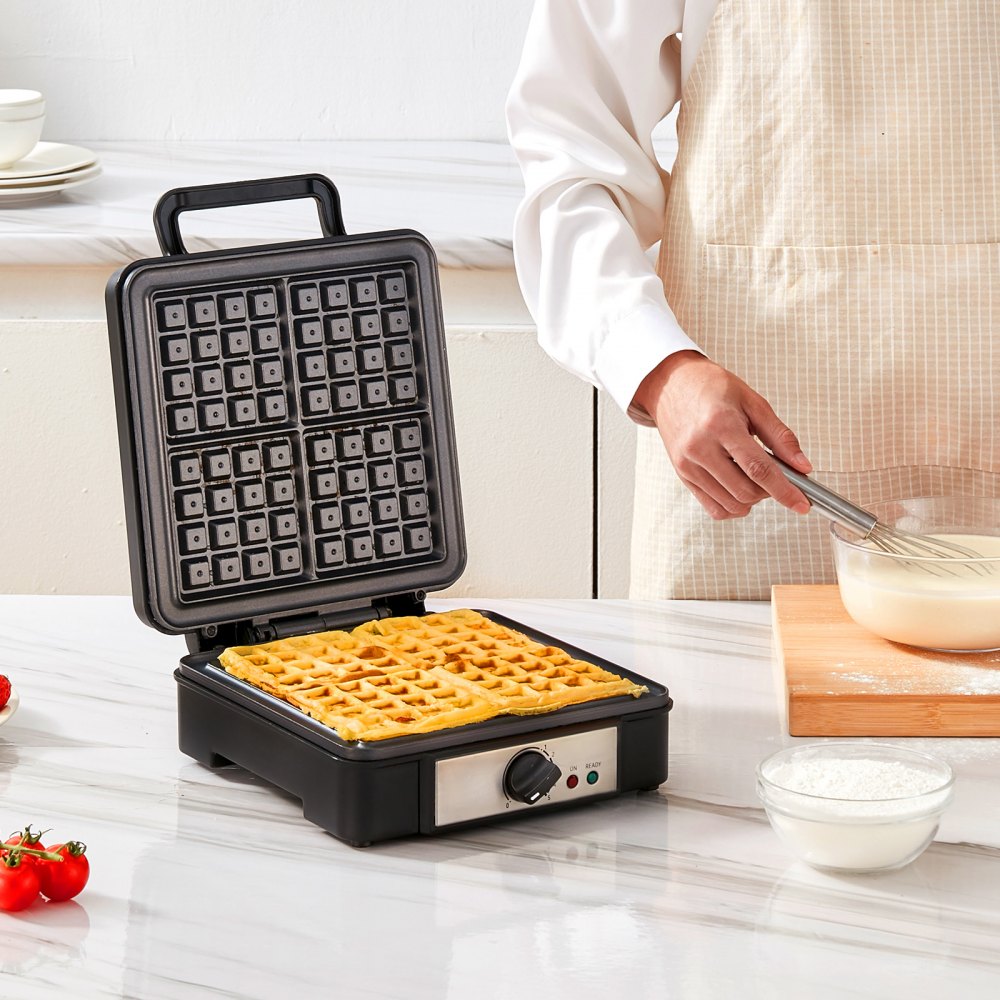 VEVOR Waffle Maker, 4 Slices per Batch, 1200W Square Waffle Iron, Non ...