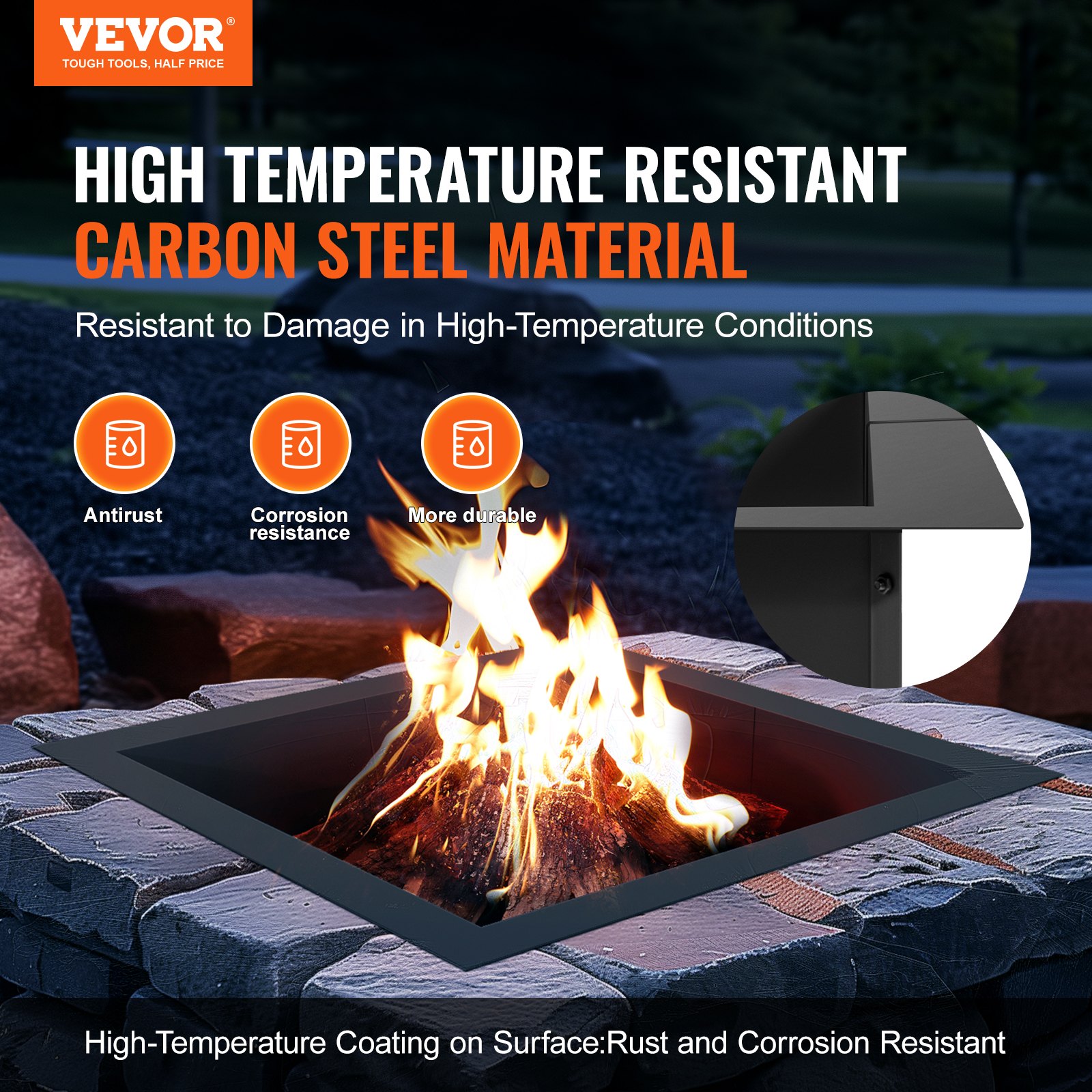 VEVOR Fire Pit Ring, 36x36 in Outer/30x30 in Inner Diameter, 10inch ...