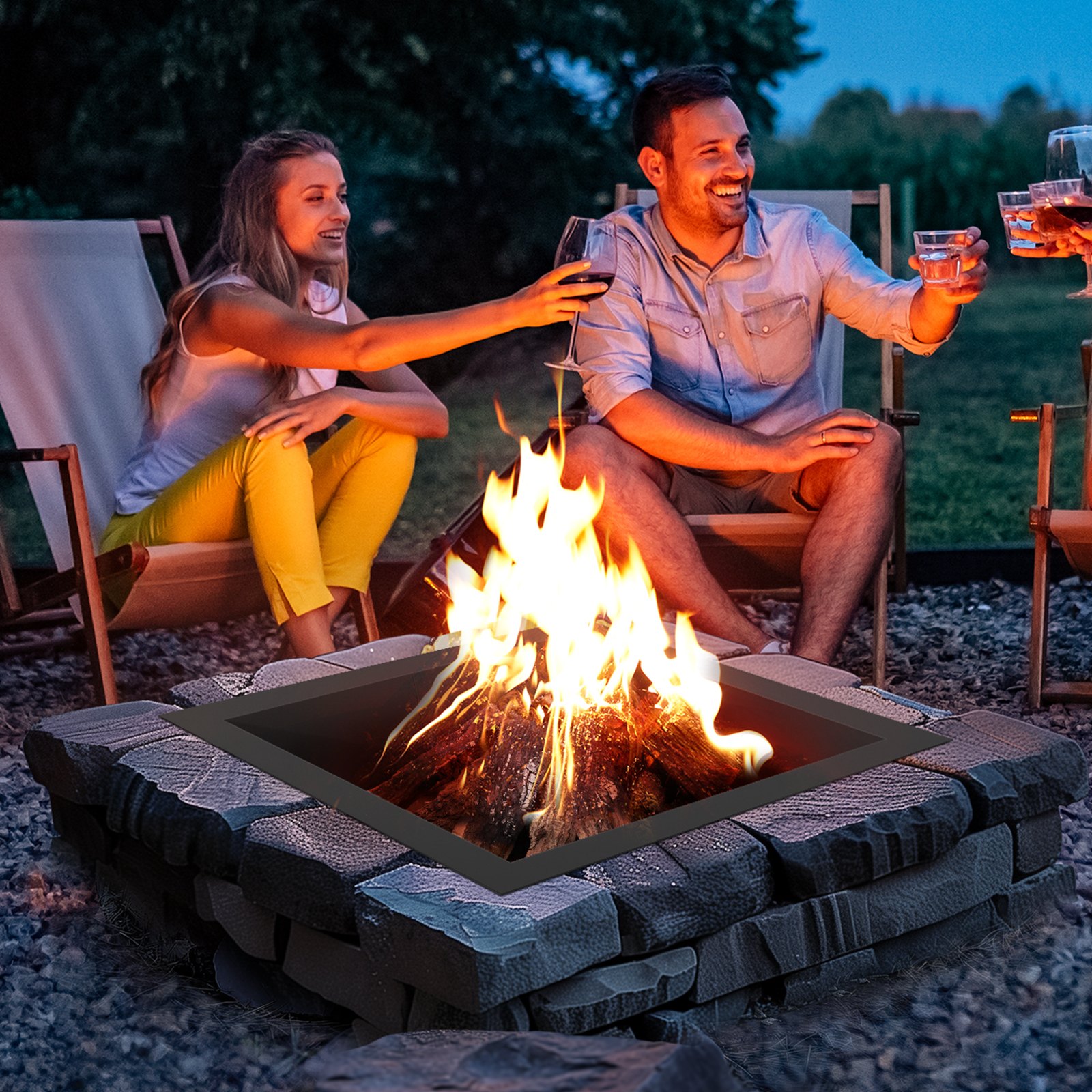 VEVOR Fire Pit Ring Square 42x42 in Outer Steel Liner DIY Campfire Ring ...