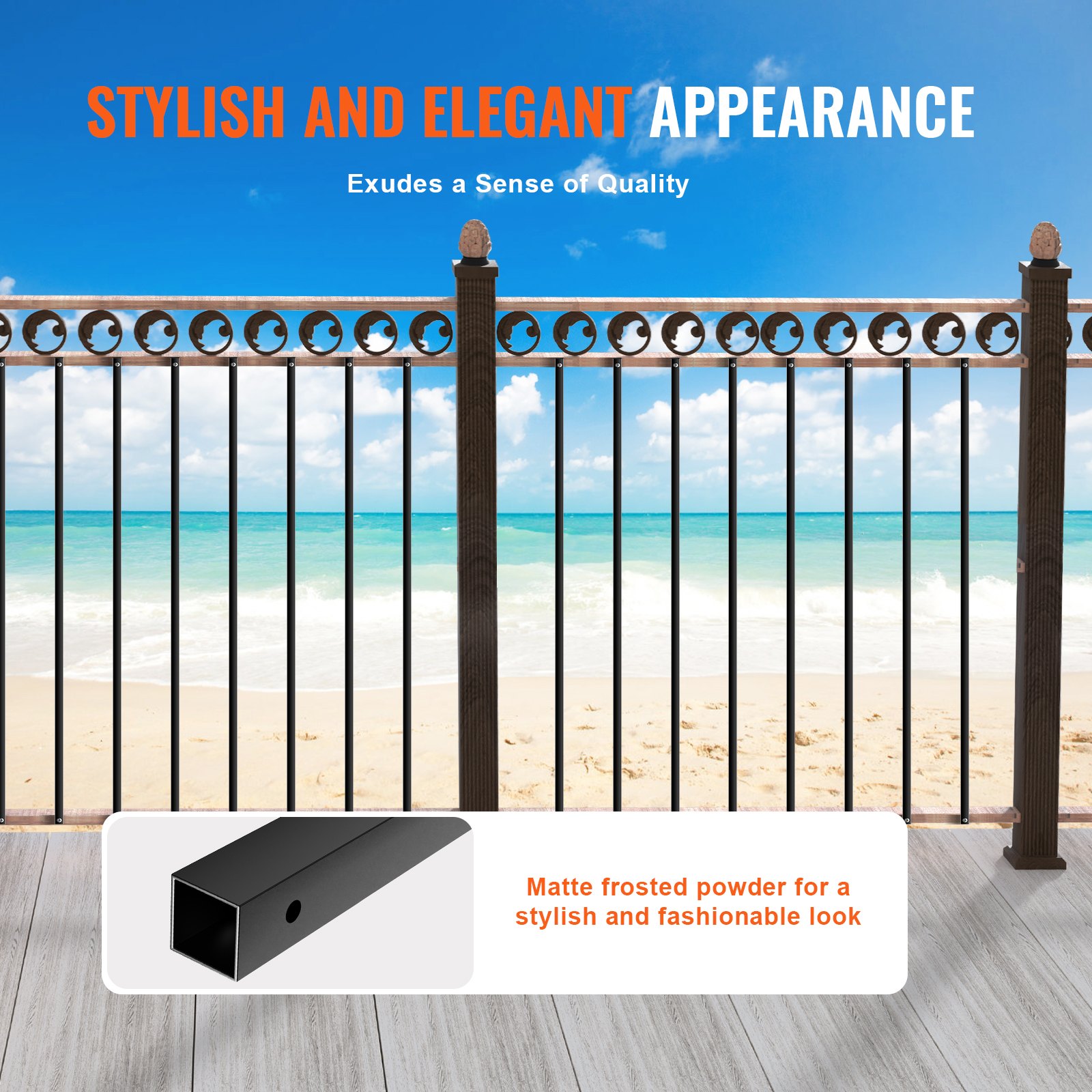 VEVOR Staircase Metal Balusters, 44'' x 0.5'' Square Aluminum Alloy ...