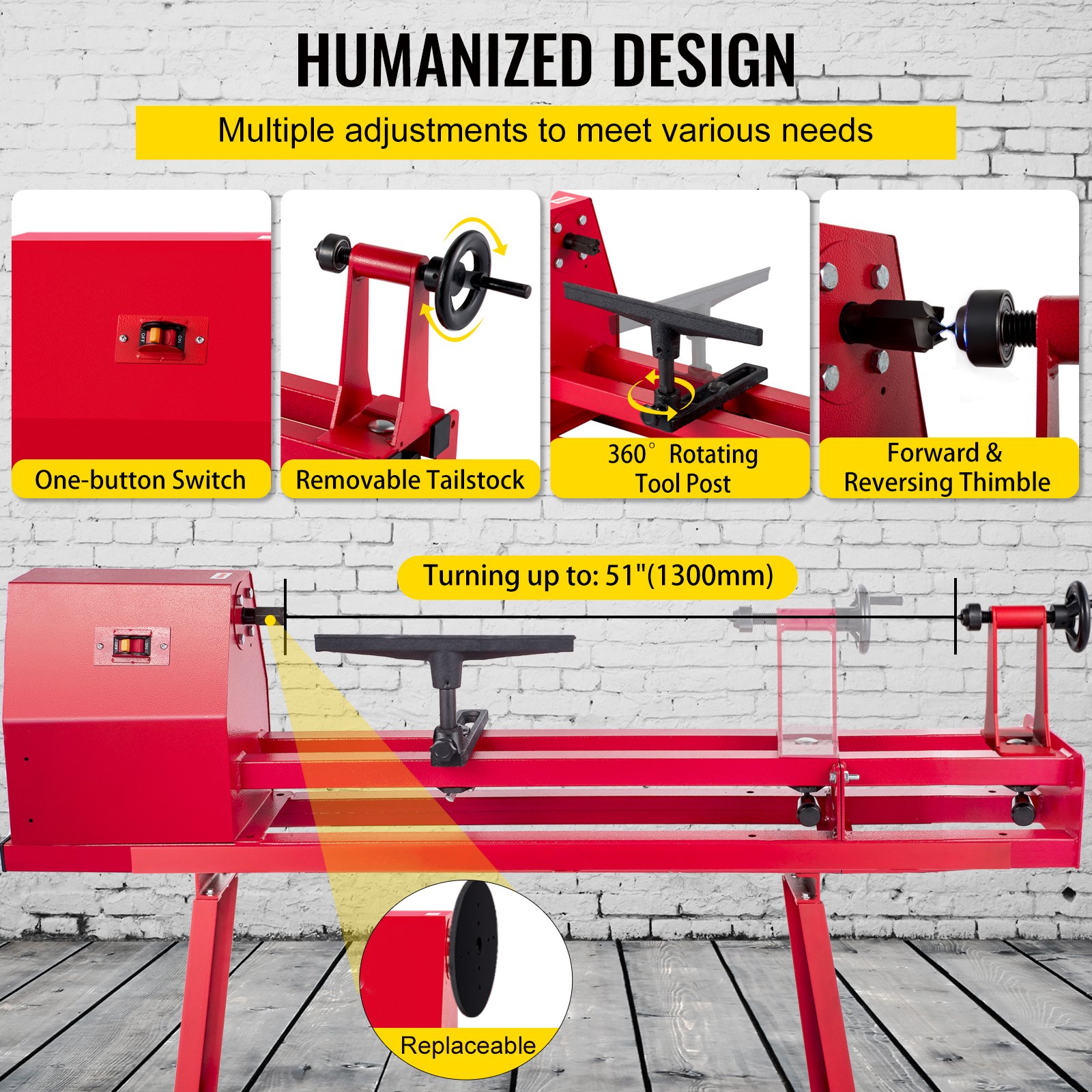 VEVOR Benchtop Wood Lathe, 14"×51" Power Wood Lathe, 750W mini lathe, 4 ...