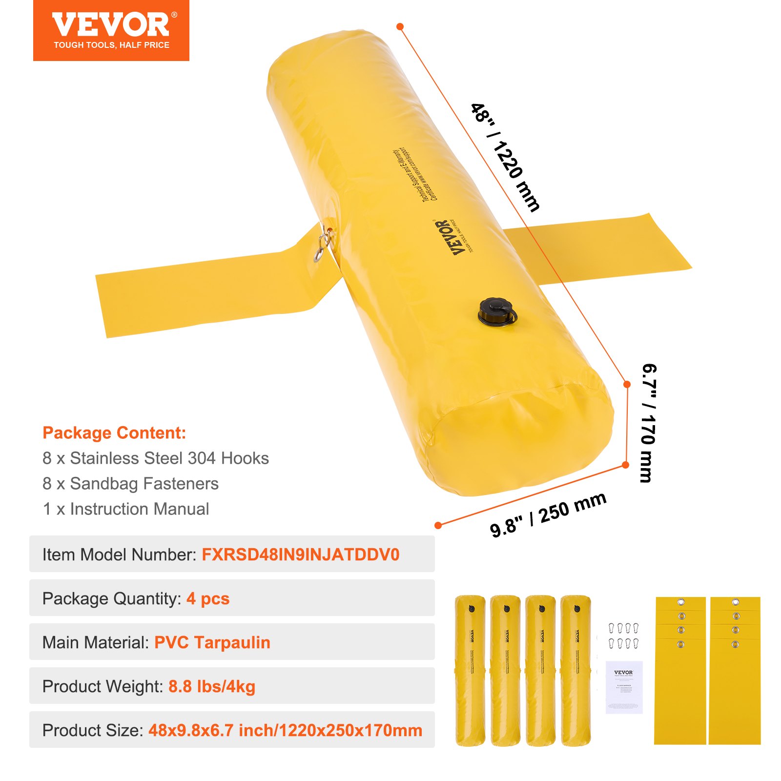 Vevor Flood Barriers Sandbag Alternative Flood Bags 4 Pack Flood Barrier For Home Water