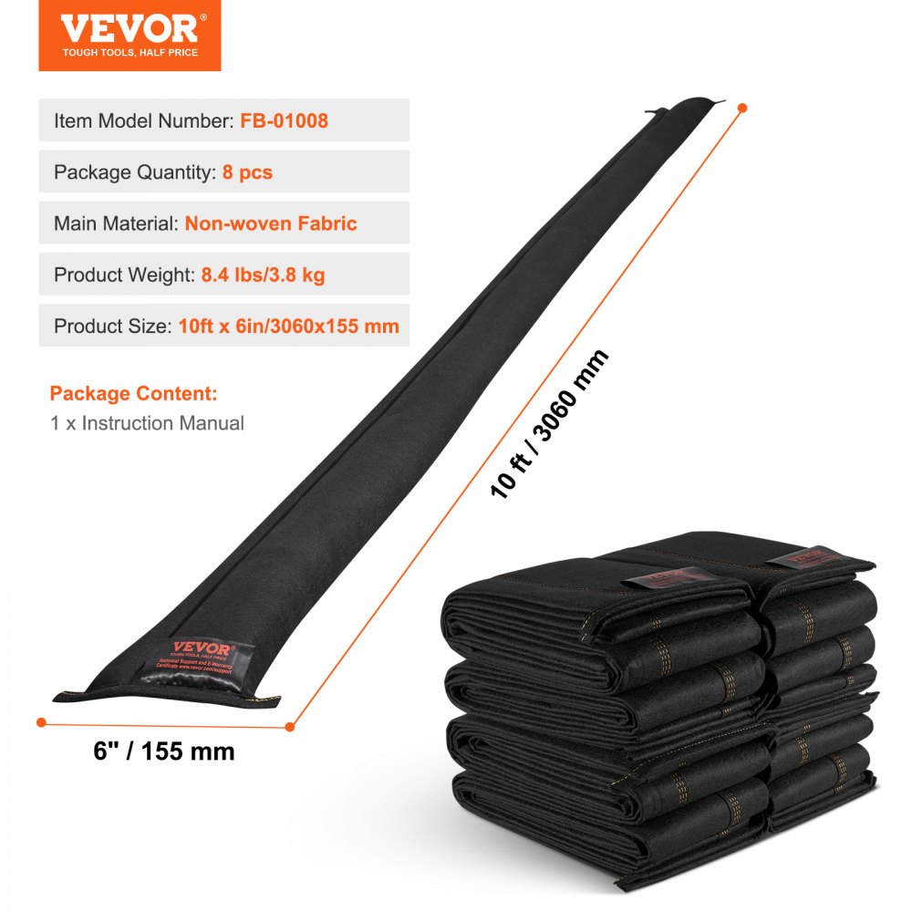 VEVOR Flood Barriers Water Flood Dam Bags 8 pcs 10ft x 6in Water ...