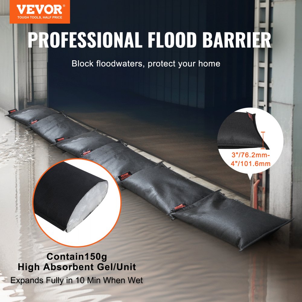 VEVOR Flood Barriers, Water Flood Dam Bags 6 Pack, Water Barriers for ...