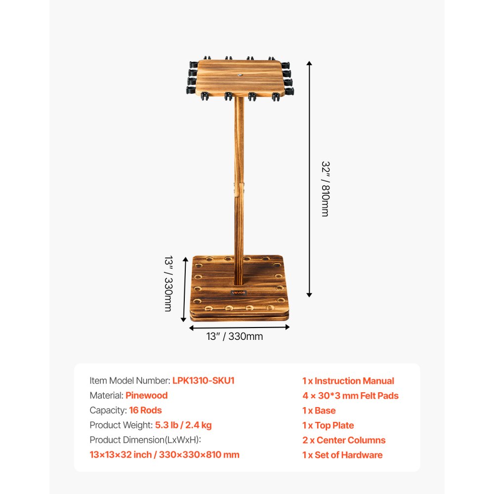 VEVOR Fishing Poles Holders – 16-Rod, 360° Wood Rack