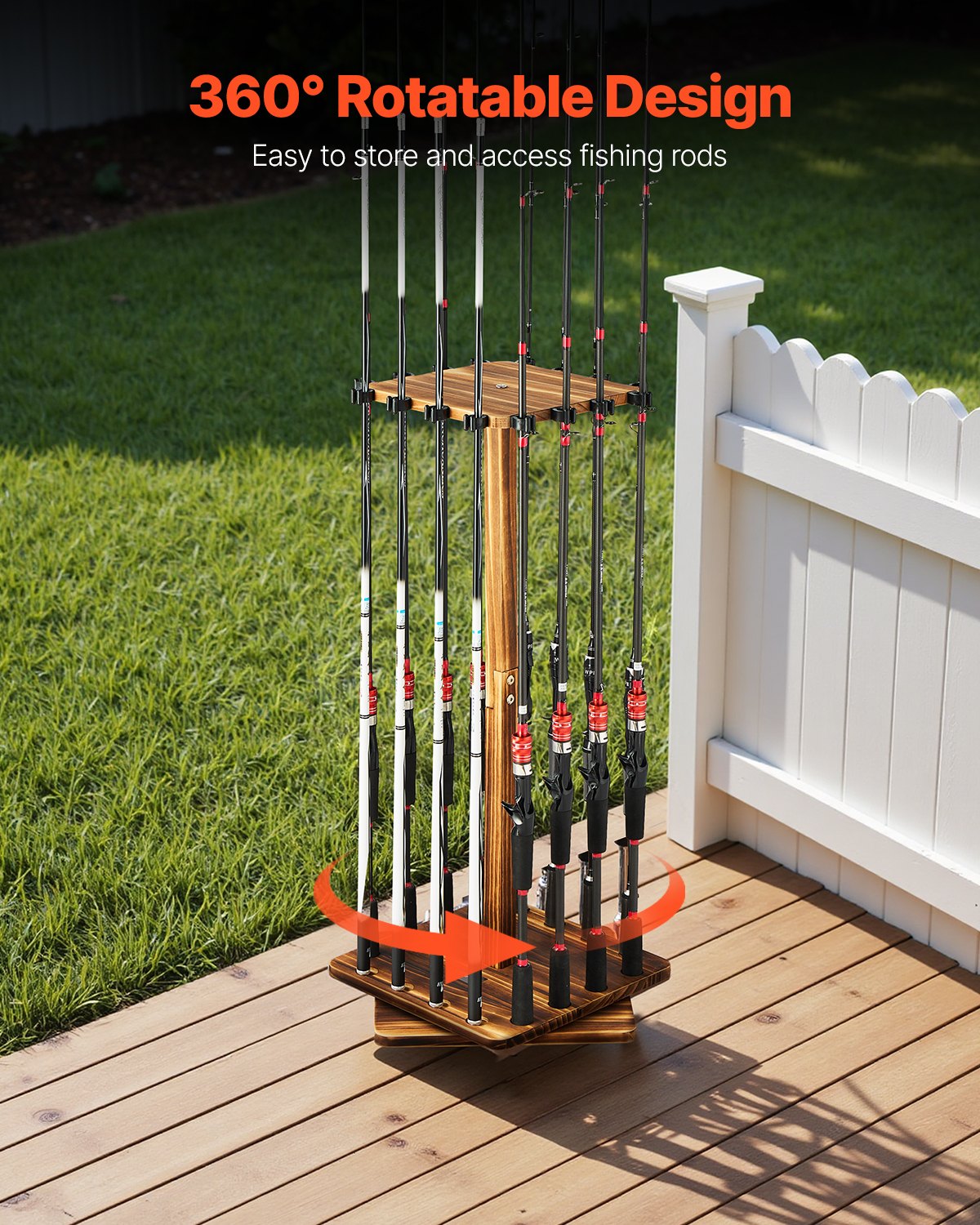 VEVOR Fishing Poles Holders – 16-Rod, 360° Wood Rack