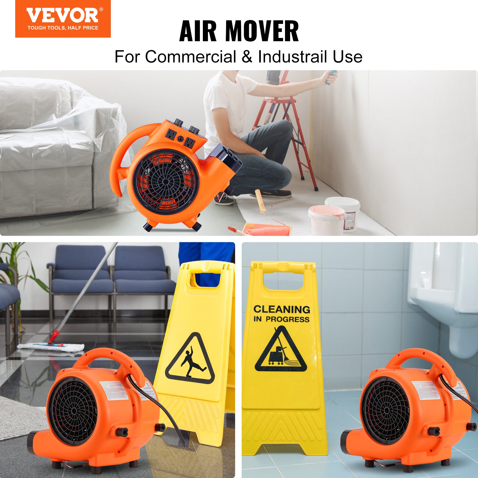 VEVOR Floor Blower, 1/4 HP, 1000 CFM Air Mover for Drying and Cooling ...