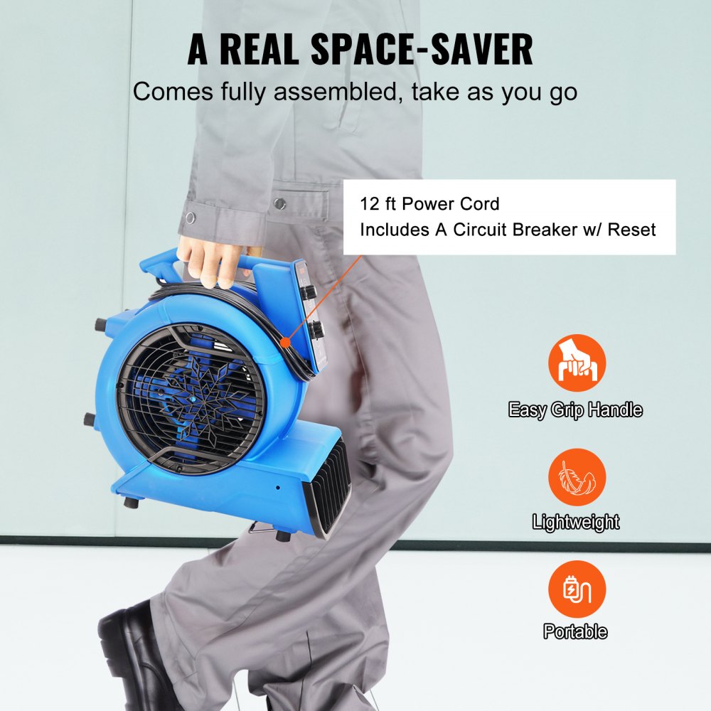 VEVOR Floor Blower, 1/2 HP, 2600 CFM Air Mover for Drying and Cooling ...