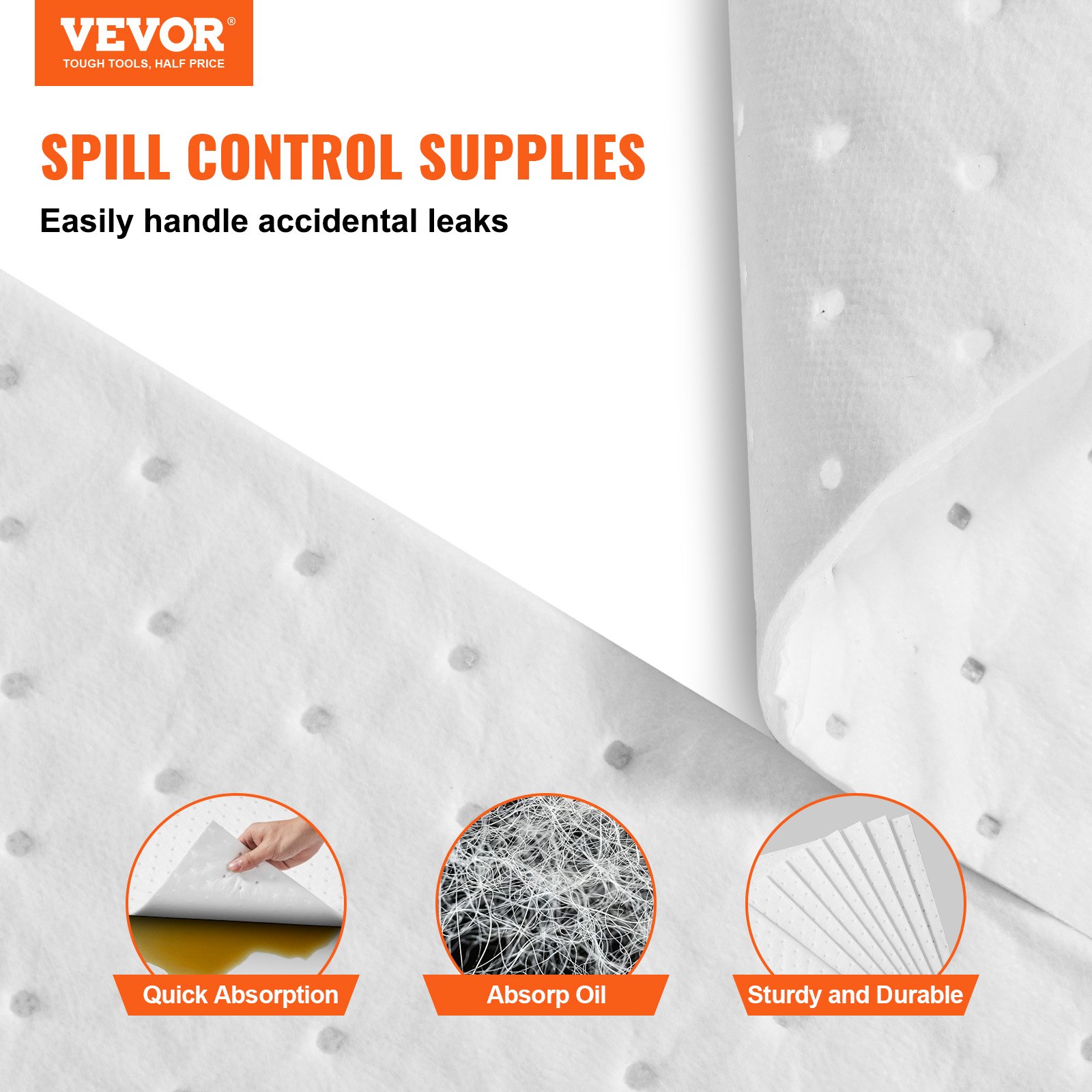 VEVOR Spill Absorbent Pads, Oil Absorbing Mat Absorbs up 20 Gal, 15" L ...