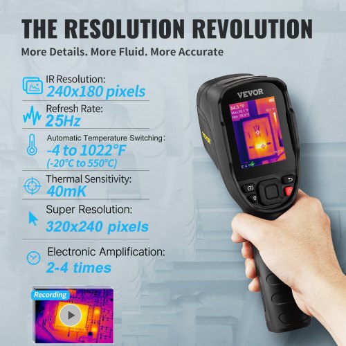 VEVOR Thermal Imaging Camera, 320 x 240 Pixels Super Resolution with 2MP Visual Camera, 25Hz ...