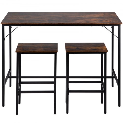 VEVOR Bar Table and Chairs Set 47" Pub Table Set with 2 Bar Stools ...