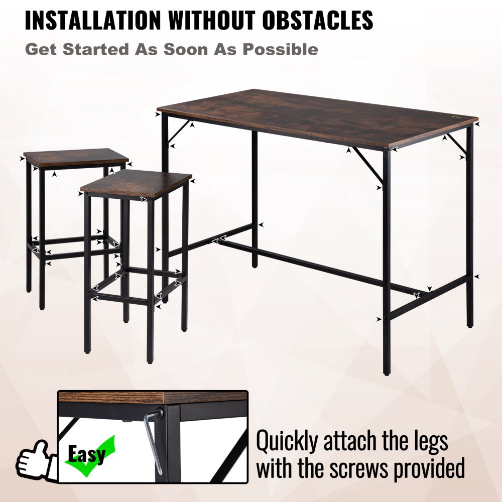 VEVOR Bar Table and Chairs Set 47" Pub Table Set with 2 Bar Stools ...