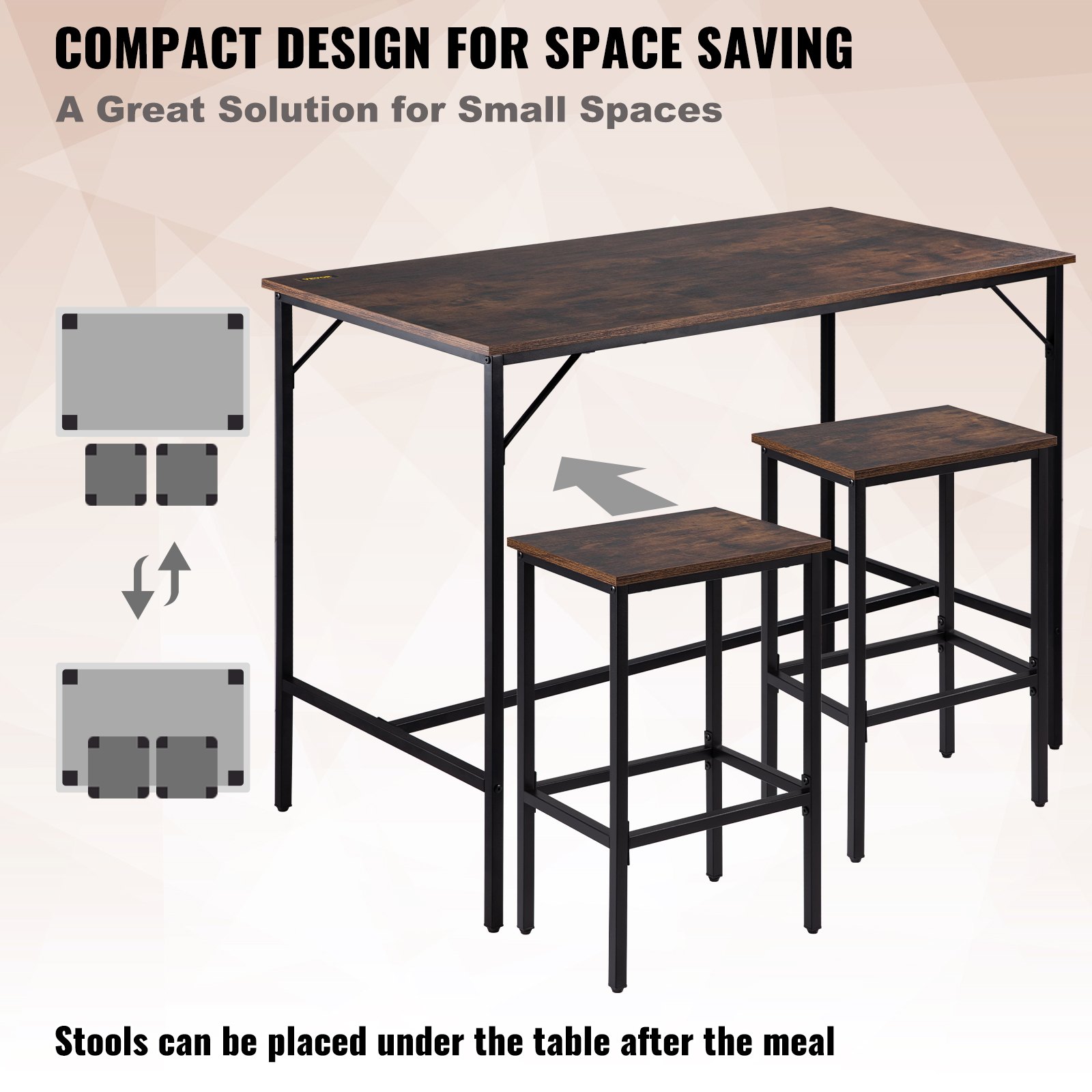 VEVOR Bar Table and Chairs Set 47" Pub Table Set with 2 Bar Stools ...