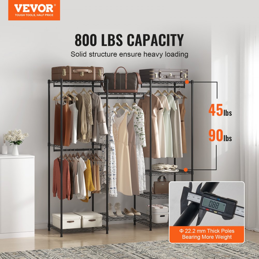 VEVOR Heavy Duty Clothes Rack, Rolling Clothing Garment Rack with 4 ...