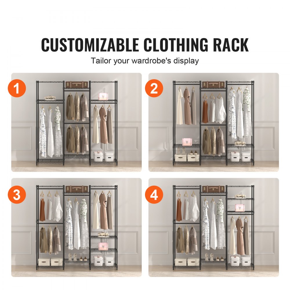 VEVOR Heavy Duty Clothes Rack, Rolling Clothing Garment Rack with 4 ...