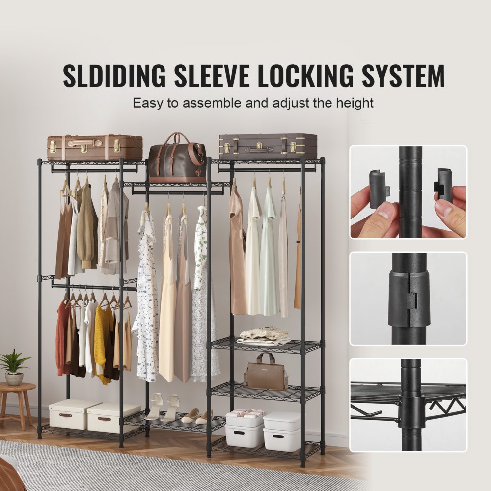 VEVOR Heavy Duty Clothes Rack, Rolling Clothing Garment Rack with 4 ...
