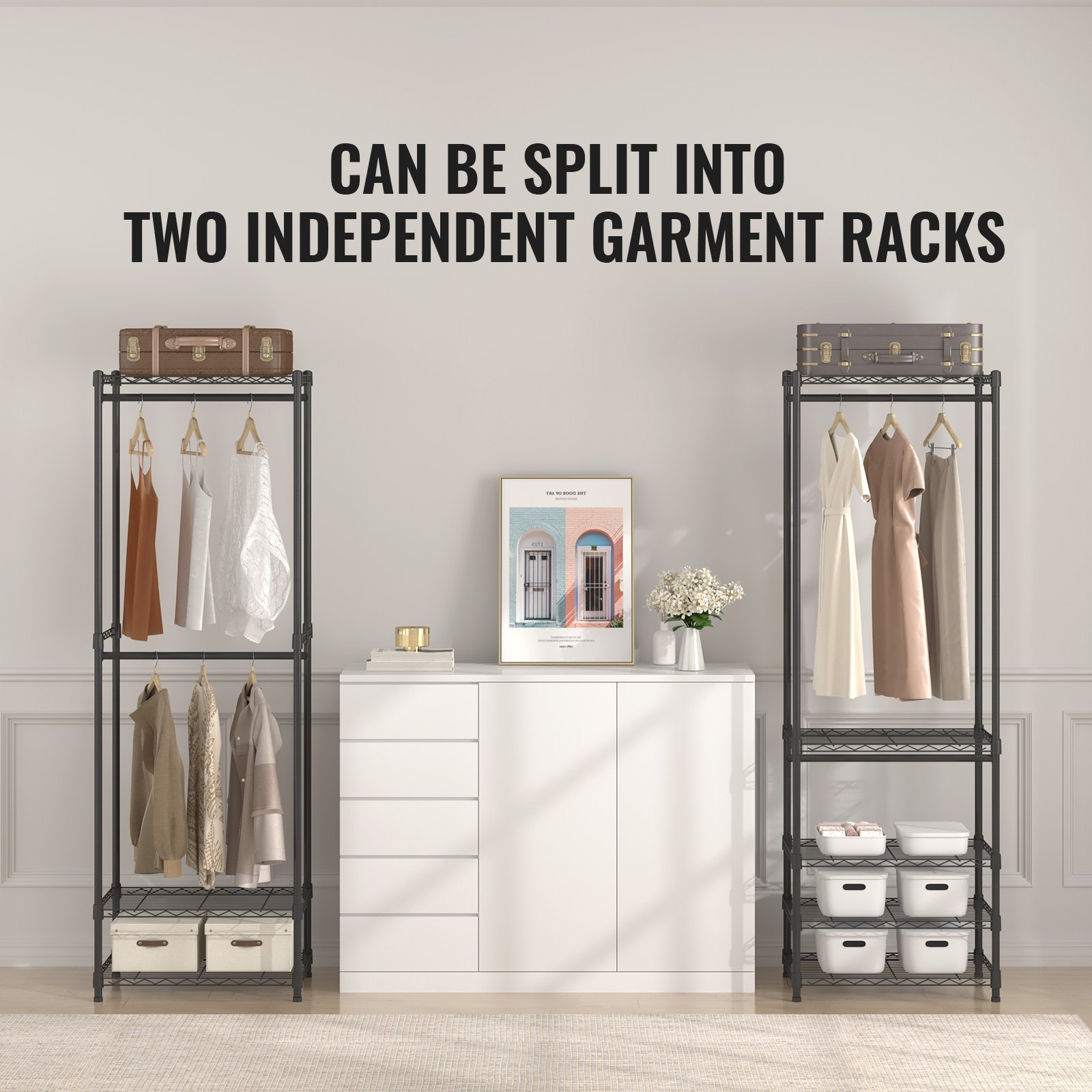 VEVOR Heavy Duty Clothes Rack, Rolling Clothing Garment Rack with 4 ...