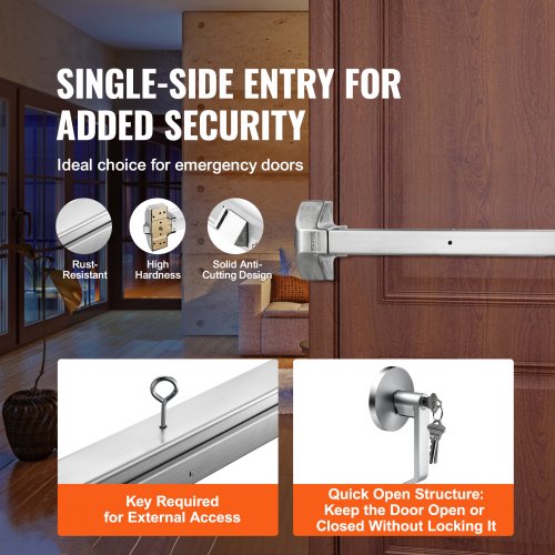 VEVOR Door Push Bar Panic Exit Device, 31” Stainless Steel Commercial ...