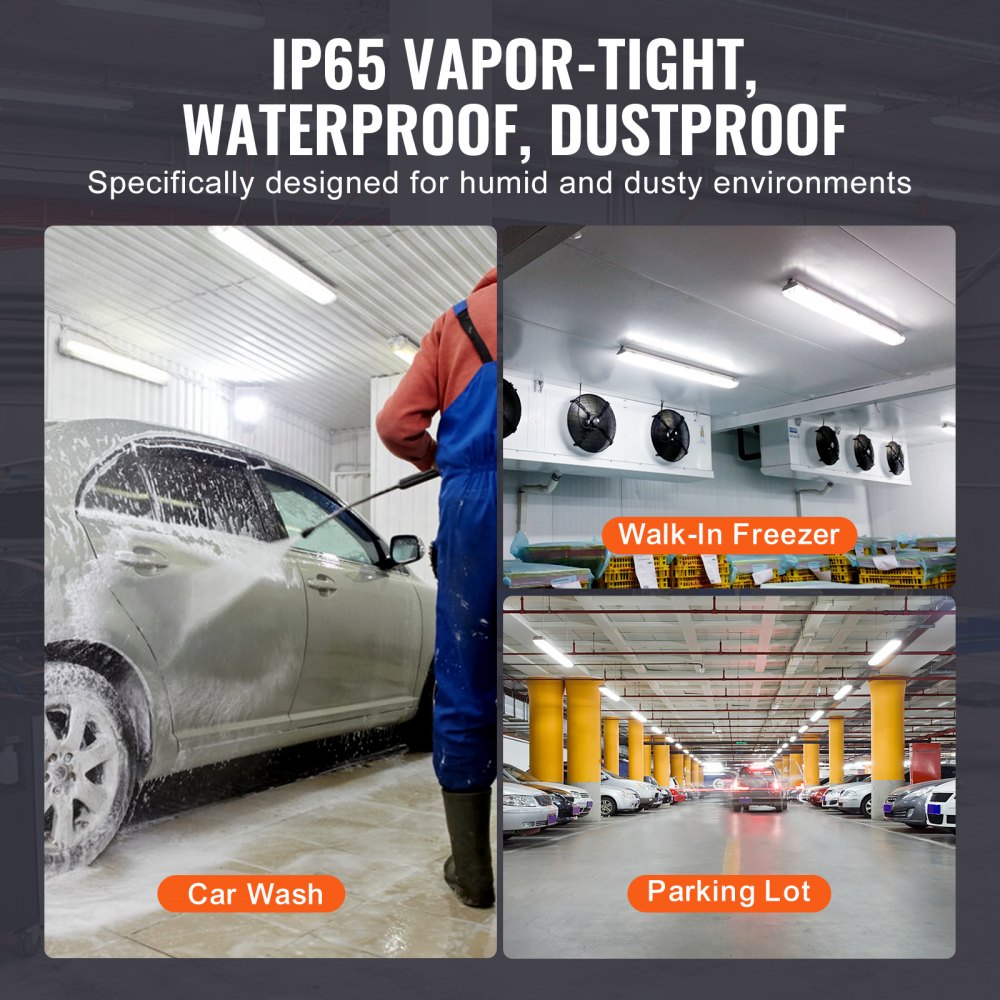 VEVOR 4FT LED Vapor Tight Light, 60W, 7400LM Vapor Proof Light Fixture ...