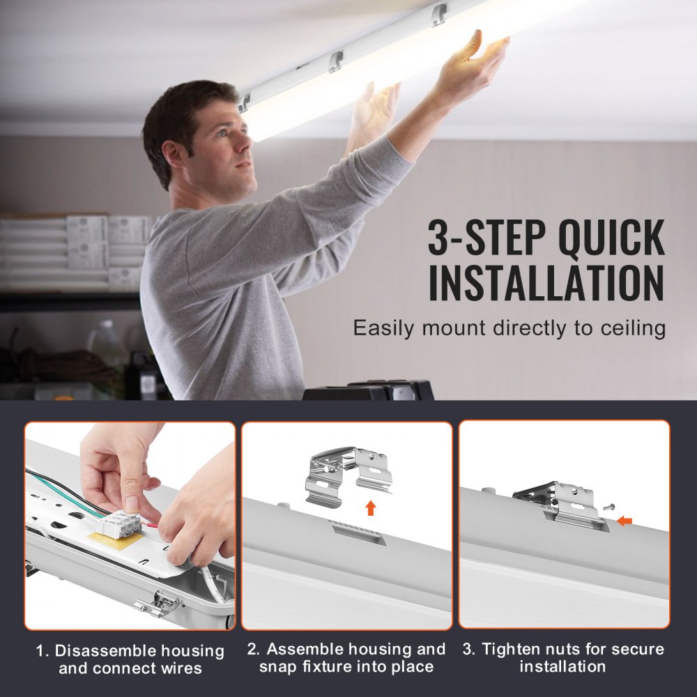 VEVOR 4FT LED Vapor Tight Light, 60W, 7400LM Vapor Proof Light Fixture ...
