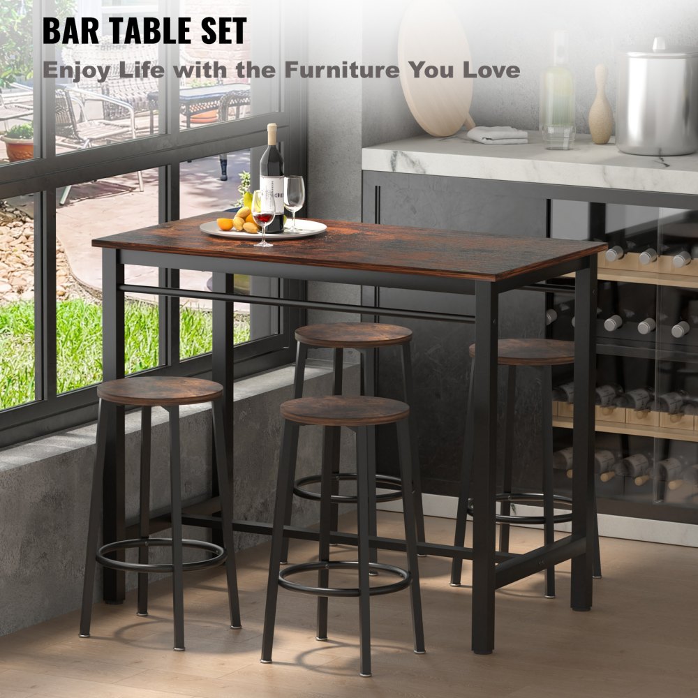 VEVOR Bar Table and Chairs Set 43" Pub Table Set with 4 Bar Stools ...