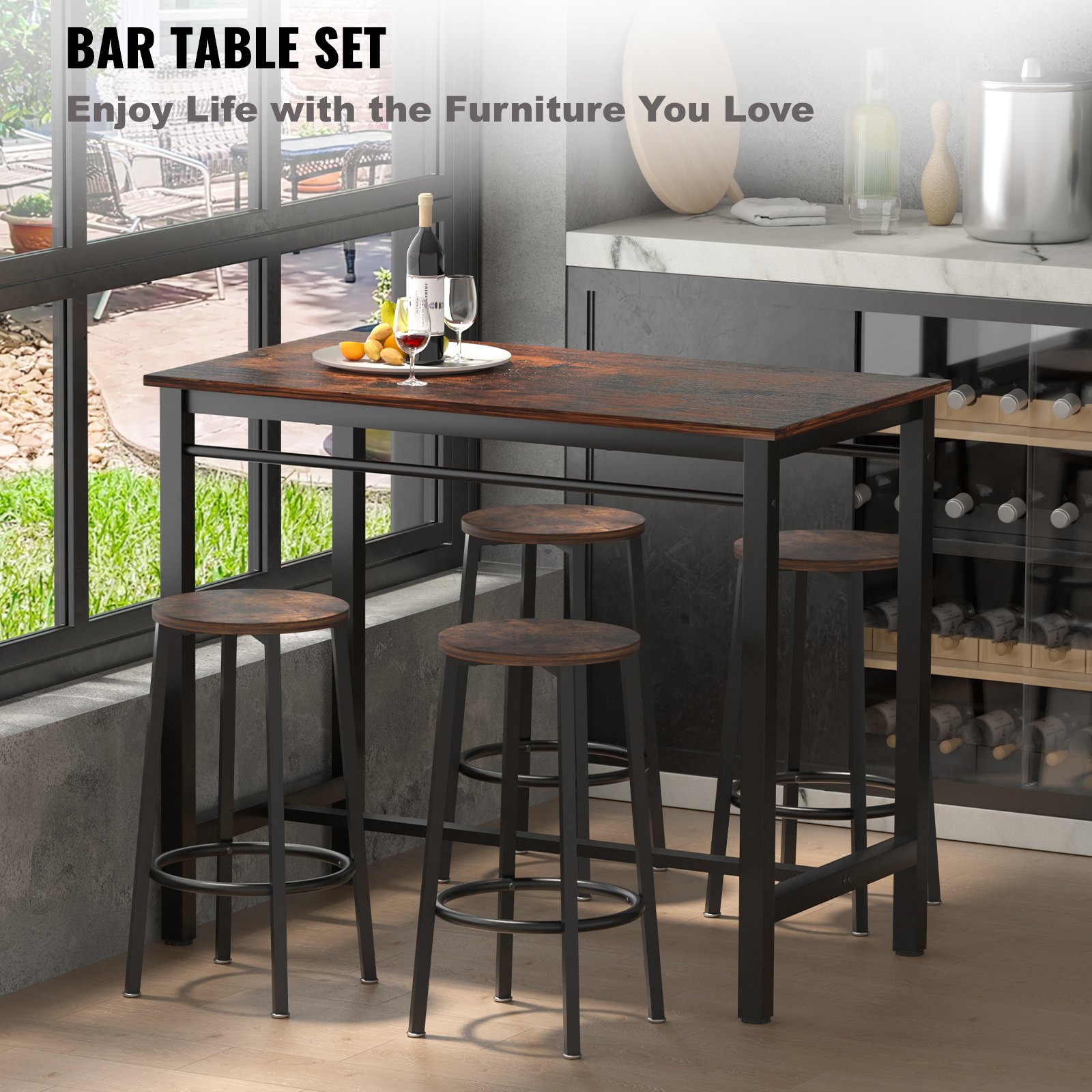 VEVOR Bar Table and Chairs Set 43" Pub Table Set with 4 Bar Stools ...