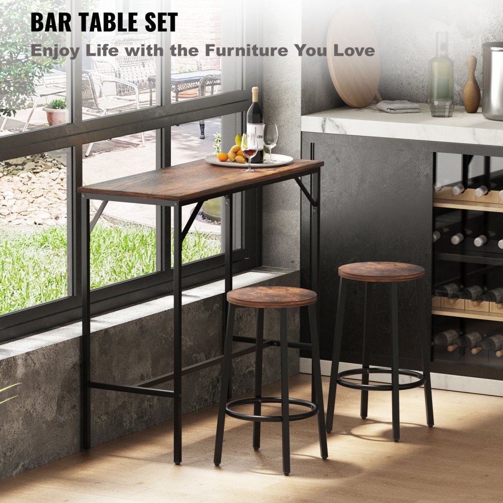 VEVOR Bar Table and Chairs Set 39" Pub Table Set with 2 Bar Stools ...