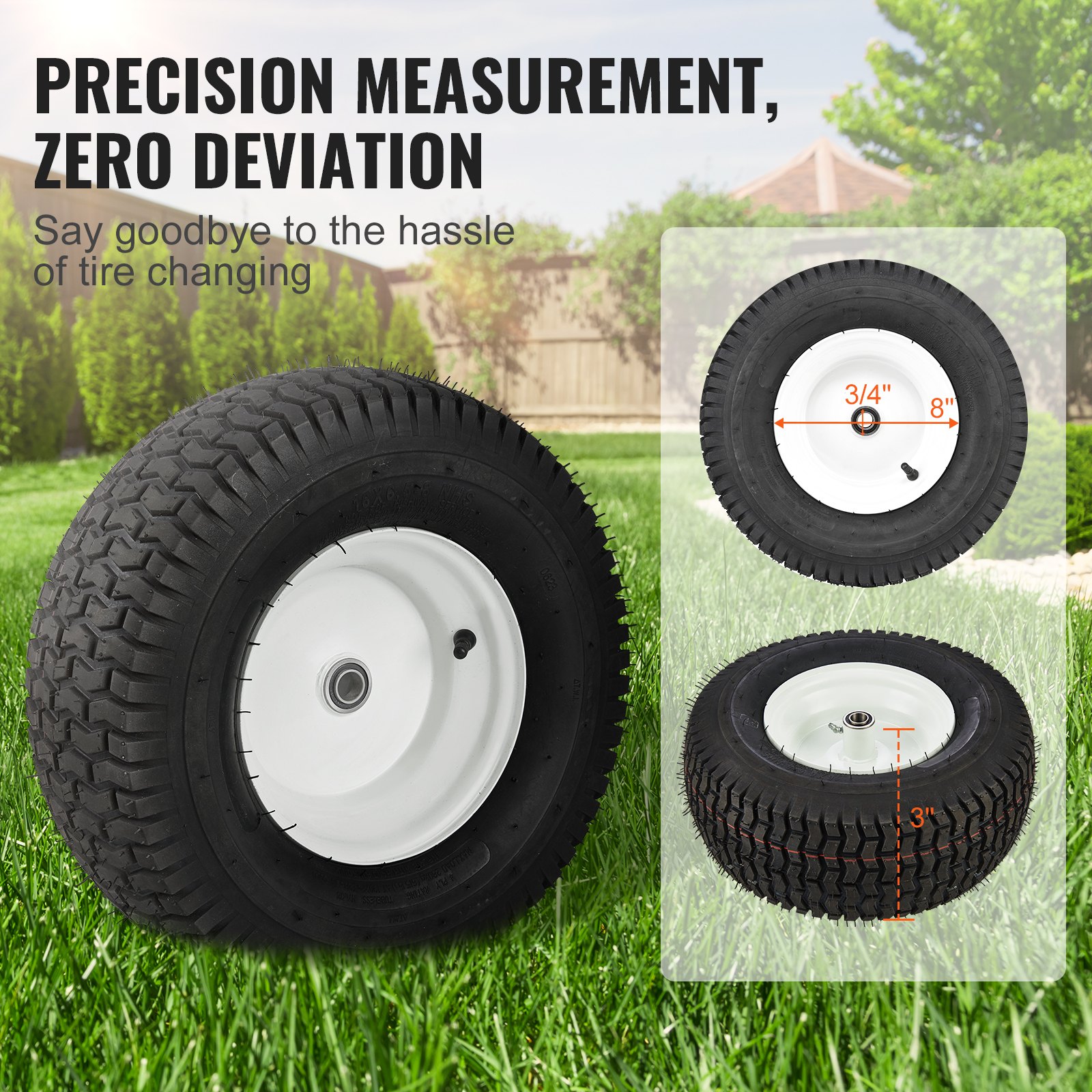 VEVOR Lawn Mower Tires with Rim, 16x6.5-8" Tubeless Tractor Tires, 2 ...
