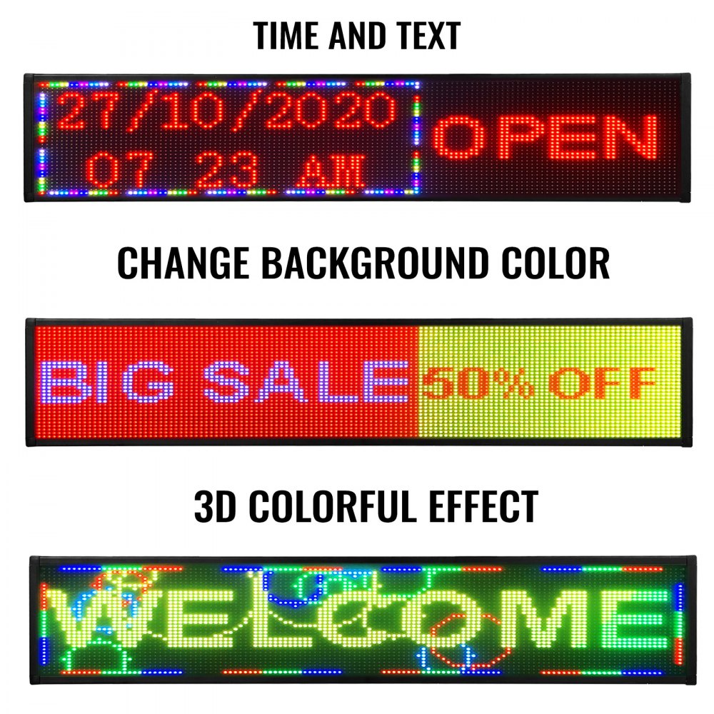 VEVOR WiFi P10 Led Sign Full Color 38" x 6.5", Indoor High Resolution ...
