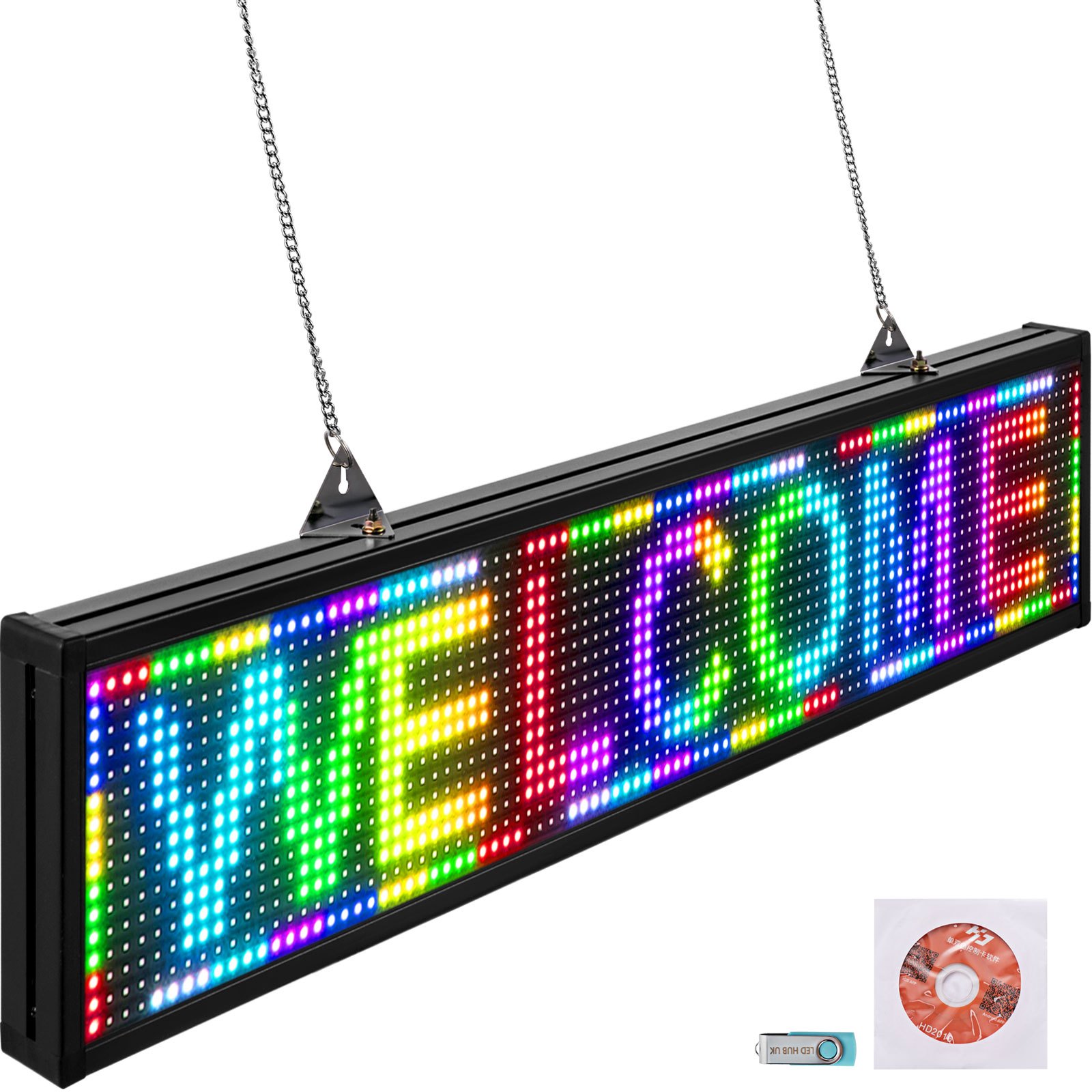 VEVOR WiFi P10 Led Sign Full Color 38" x 6.5", Indoor High Resolution ...