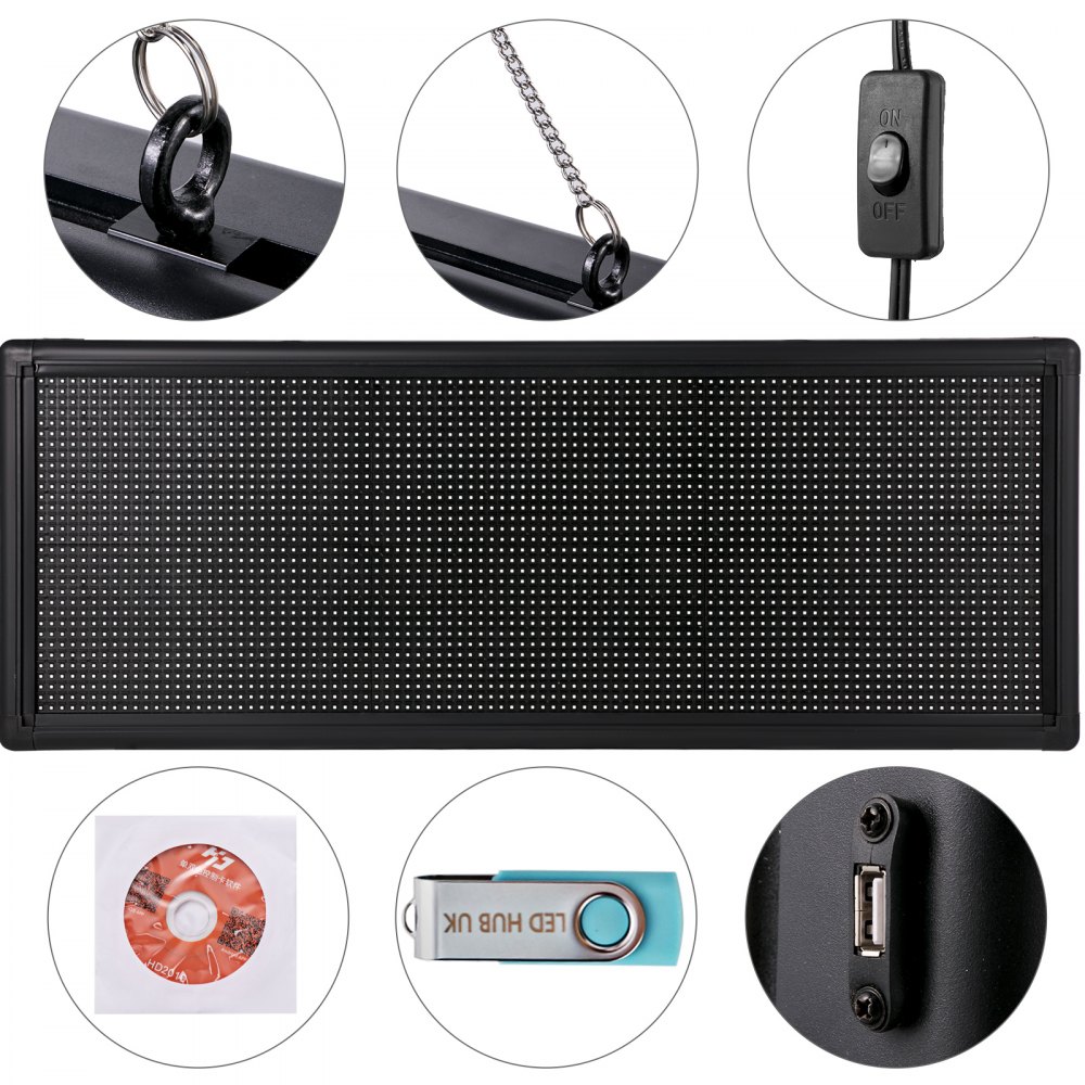 VEVOR Led Sign 40 x 15 Inch Digital Sign 96 x 96 HD Resolution Seven ...