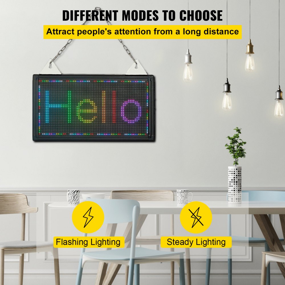 VEVOR LED Scrolling Sign, 14" x 8" WiFi & USB Control, Full Color P5 ...