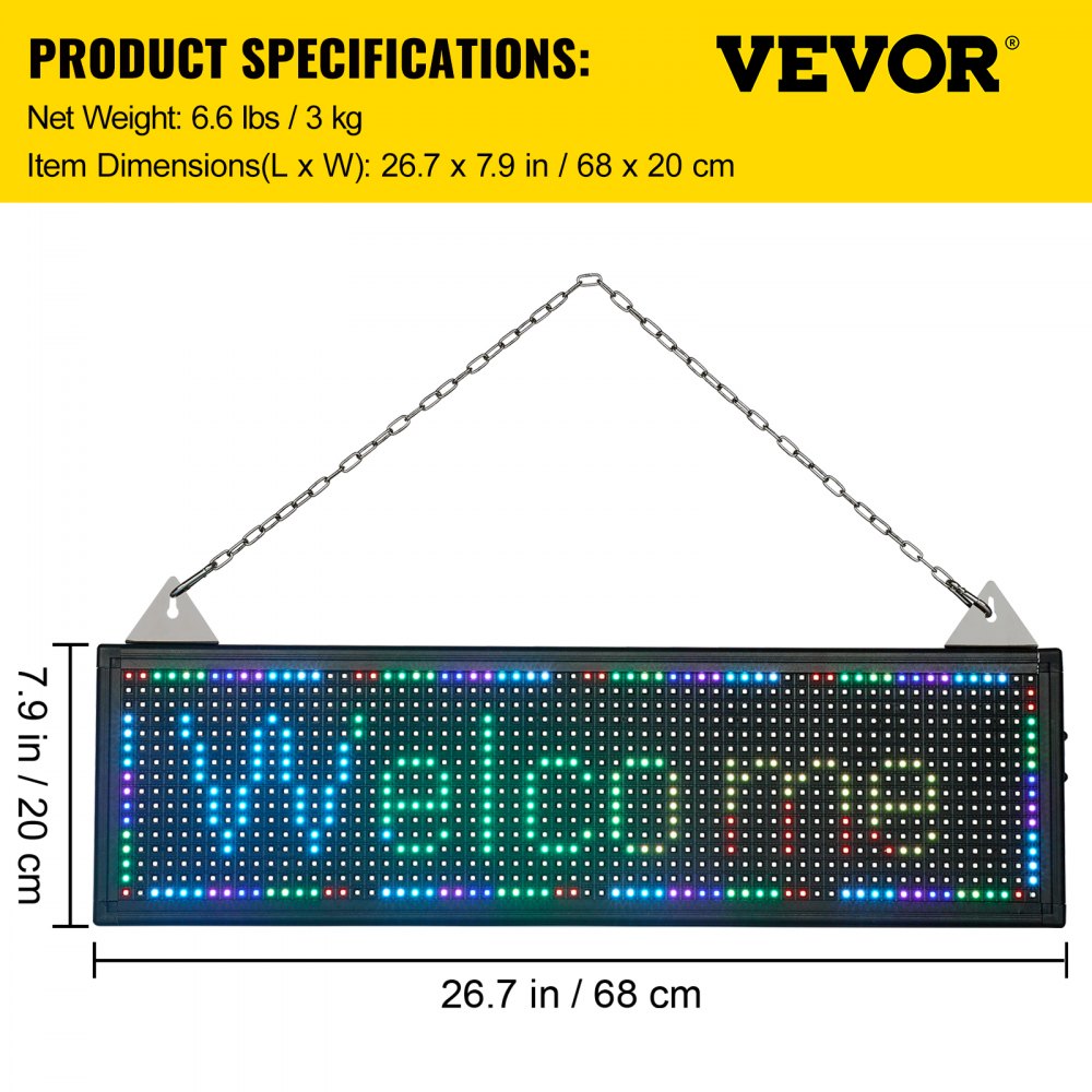 VEVOR LED Scrolling Sign, 27" x 8" WiFi & USB Control, Full Color P10 ...