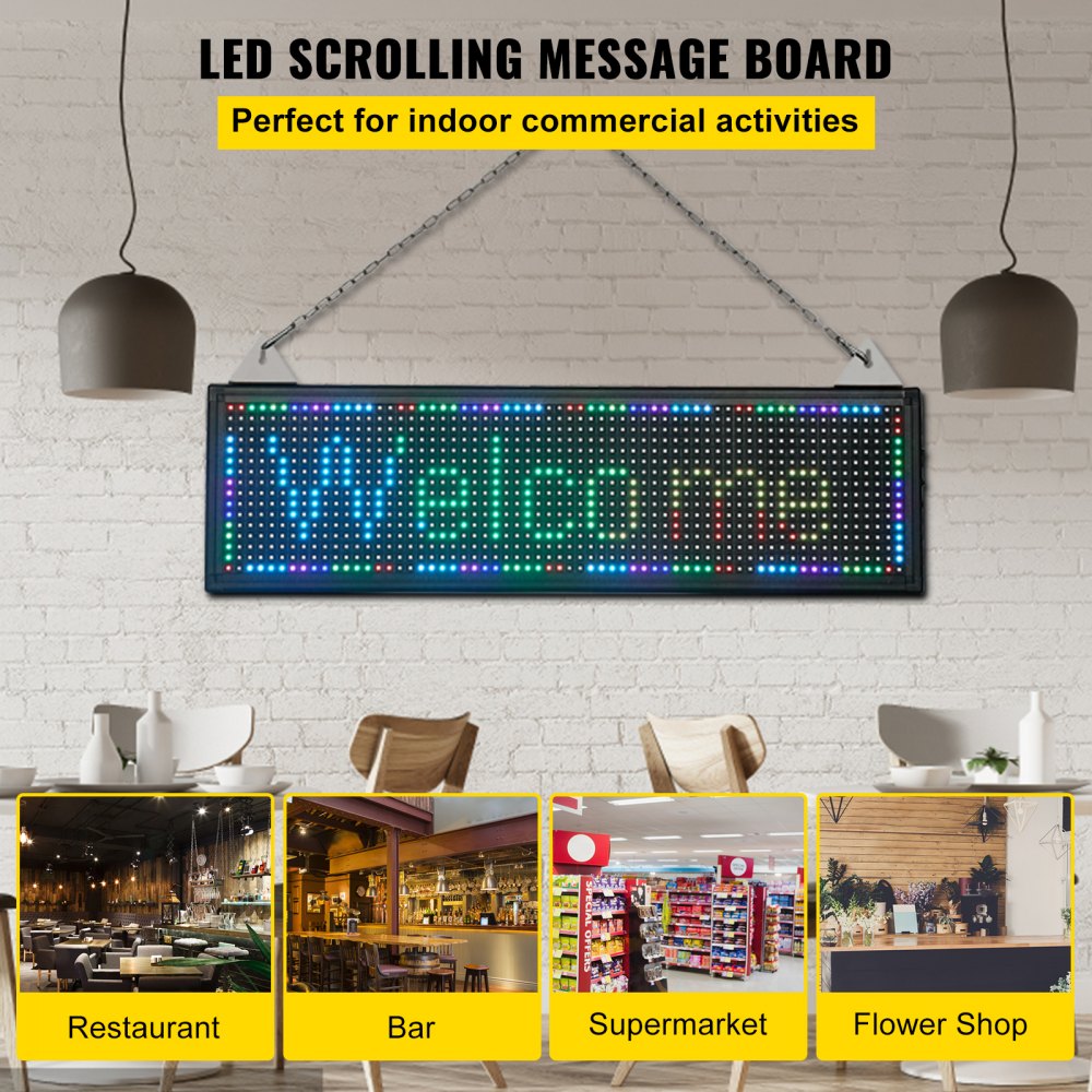 VEVOR LED Scrolling Sign, 27" x 8" WiFi & USB Control, Full Color P10 ...