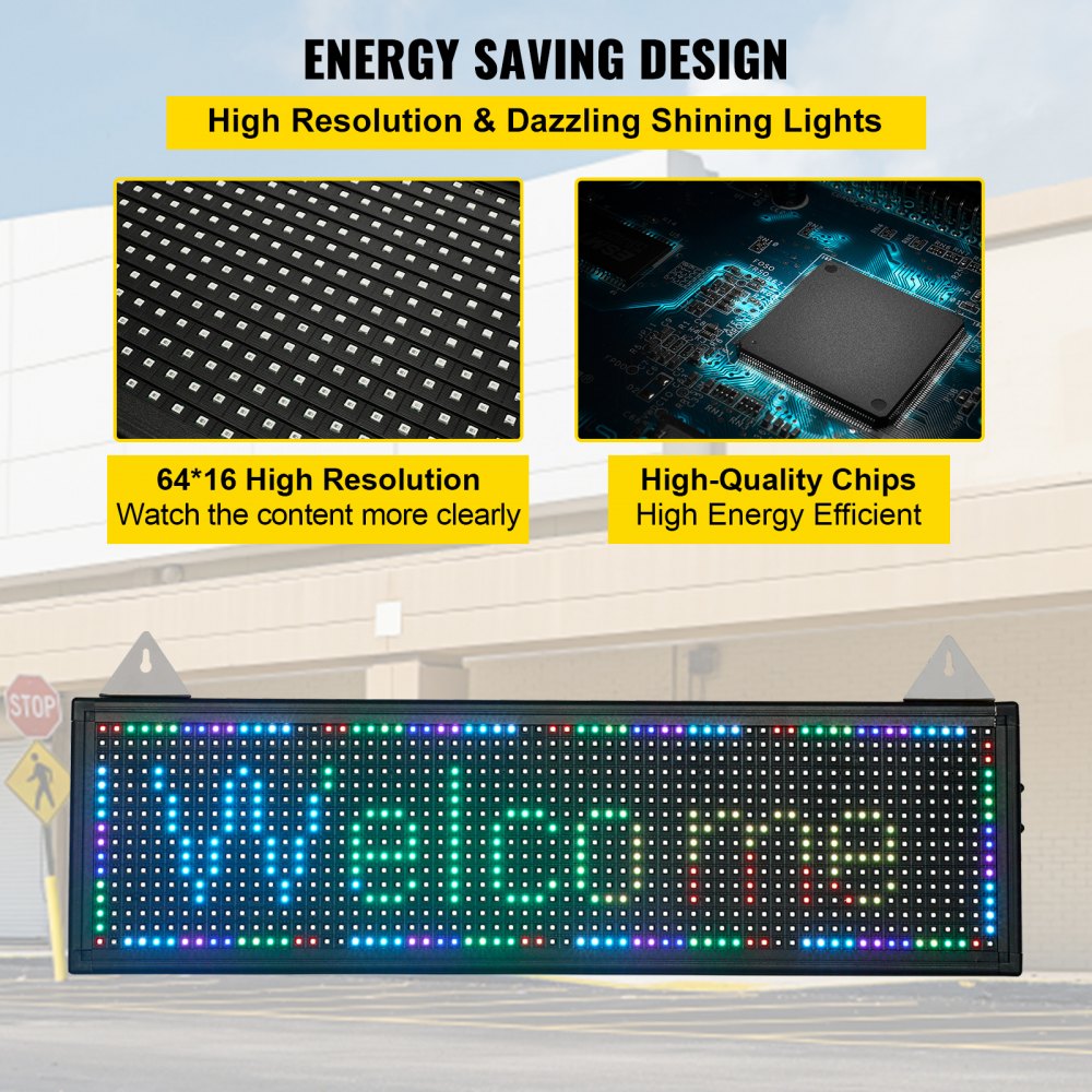 VEVOR LED Scrolling Sign, 27" x 8" WiFi & USB Control, Full Color P10 ...