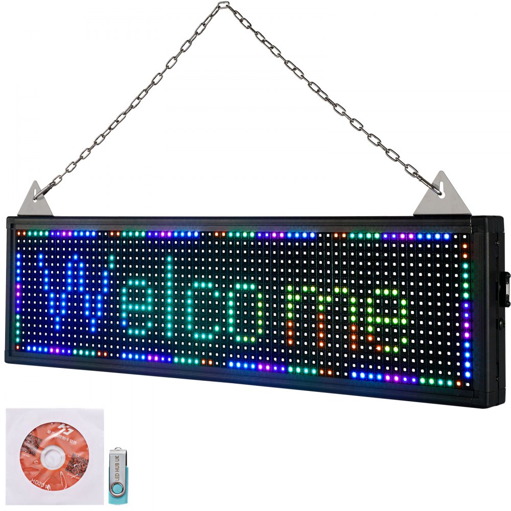 VEVOR LED Scrolling Sign, 27" x 8" WiFi & USB Control, Full Color P10 ...