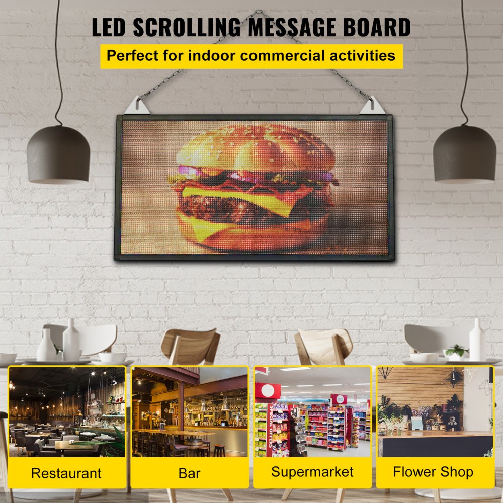 VEVOR LED Scrolling Sign, 27" x 14" WiFi & USB Control, Full Color P5 ...