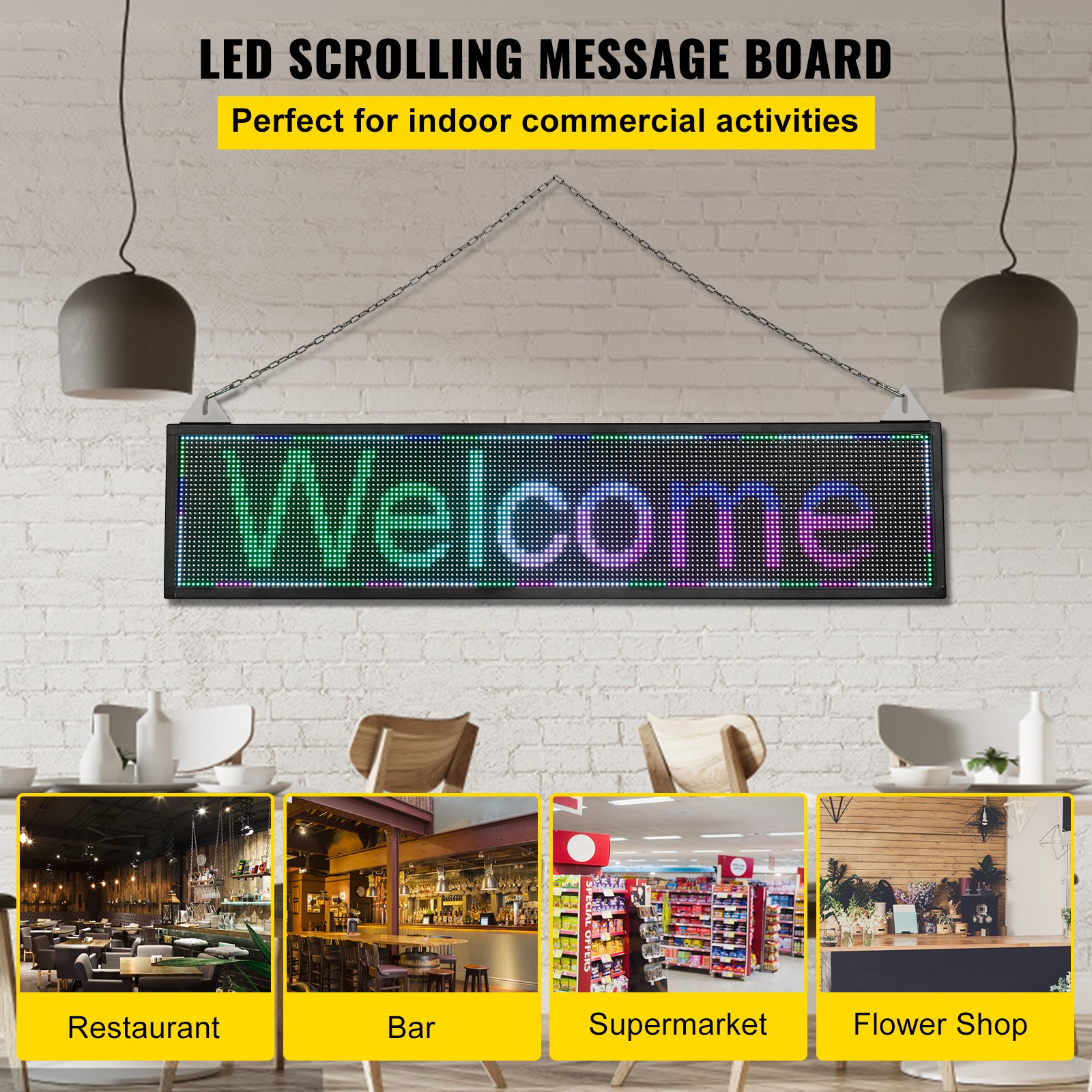 VEVOR LED Scrolling Sign, 40" x 9" WiFi & USB Control P6 Programmable ...