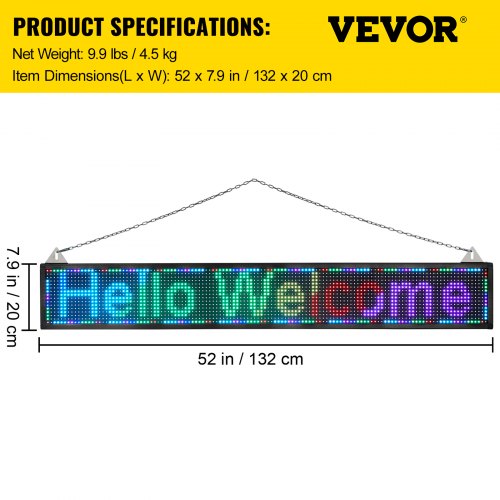 VEVOR LED Scrolling Sign, 52" x 8" WiFi & USB Control, Full Color P10 ...