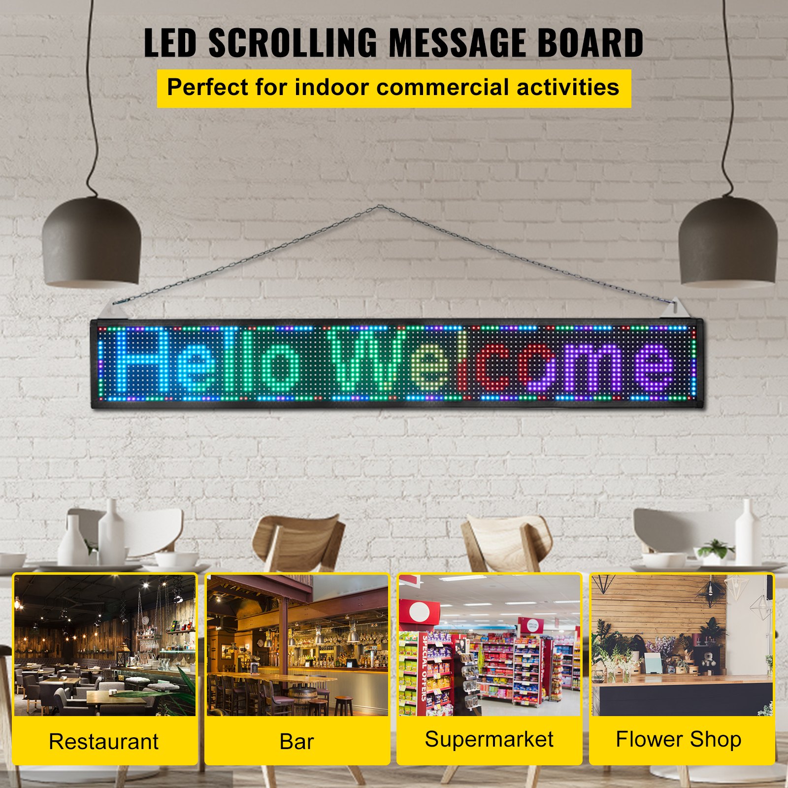 VEVOR LED Scrolling Sign, 52" x 8" WiFi & USB Control, Full Color P10 ...