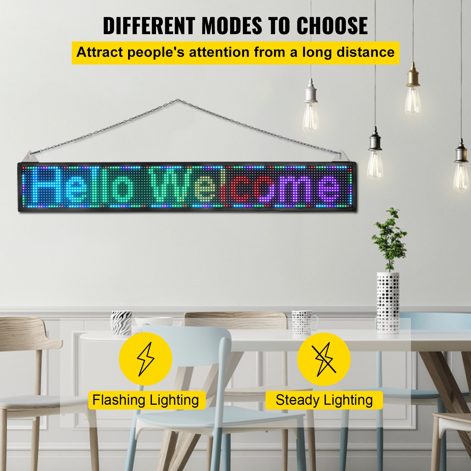 VEVOR LED Scrolling Sign, 52" x 8" WiFi & USB Control, Full Color P10 ...