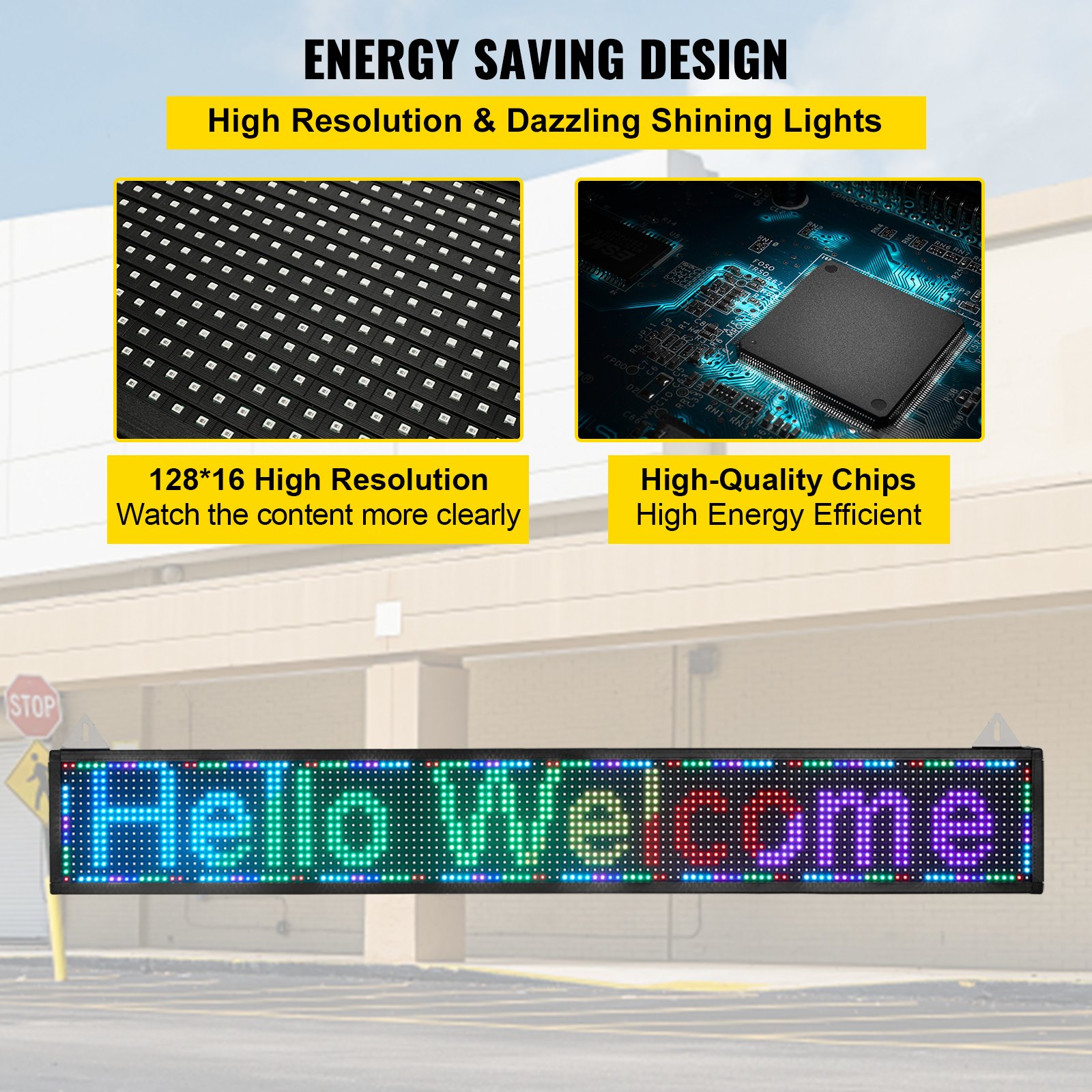 VEVOR LED Scrolling Sign, 52" x 8" WiFi & USB Control, Full Color P10 ...