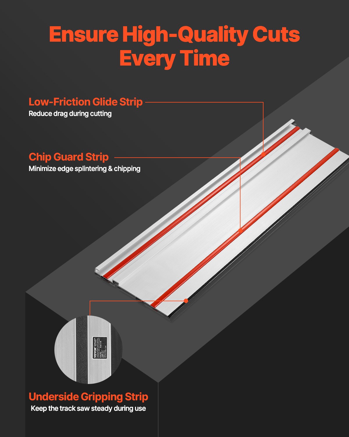VEVOR Track Saw Guide Rail, 1397 mm(55 in) Cutting Range, Includes 2 ...